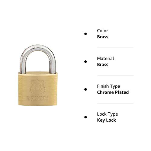 BRINKS - 40mm Solid Brass Keyed Padlock with 7/8” Shackle Clearance - Chrome Plated With Hardened Steel Shackle