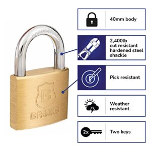 BRINKS - 40mm Solid Brass Keyed Padlock with 7/8” Shackle Clearance - Chrome Plated With Hardened Steel Shackle