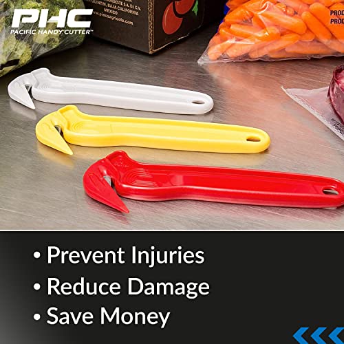 Pacific Handy Cutter DFC364 NSF Certified Food Safe Cutter with Bladeless Tape Splitter, Safe and Efficient Cutting for Cryovac, Plastic Bags, Shrink Wrap, and More, Red