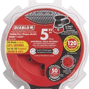 Diablo DCD050120H50G 5 in. 120-Grit Universal Hole Random Orbital Sanding Disc (50-Pack)