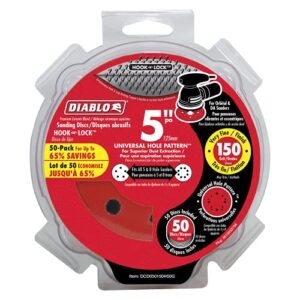 diablo dcd050150h50g 5 in. 150-grit universal hole random orbital sanding disc (50-pack)