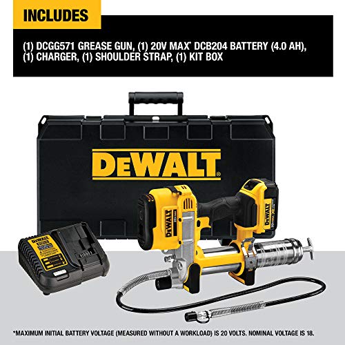 DEWALT 20V MAX Grease Gun Kit, Cordless, 42” Long Hose, 10,000 PSI, Variable Speed Triggers, Battery and Charger Included (DCGG571M1)