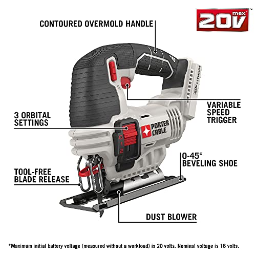 PORTER-CABLE 20V MAX* Jig Saw, Tool Only (PCC650B)