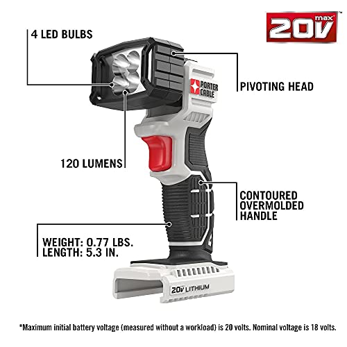 PORTER-CABLE 20V MAX* LED Work Light, Tool Only (PCC700B)