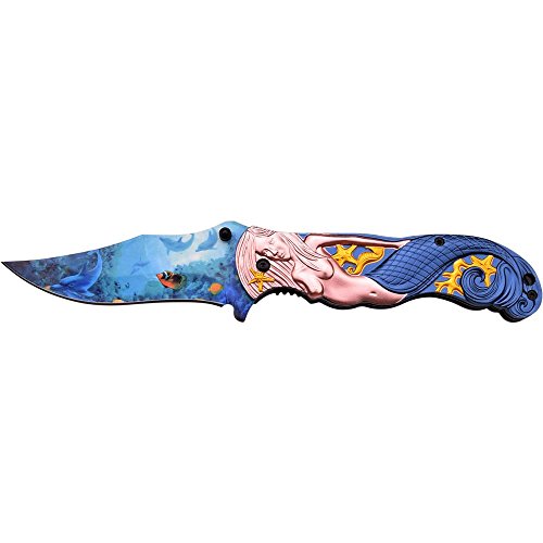 Masters Collection MC-A013BL MC-A013BL Spring Assist Folding Knife with Undersea Printed Blade Mermaid Handle, Copper, 5"