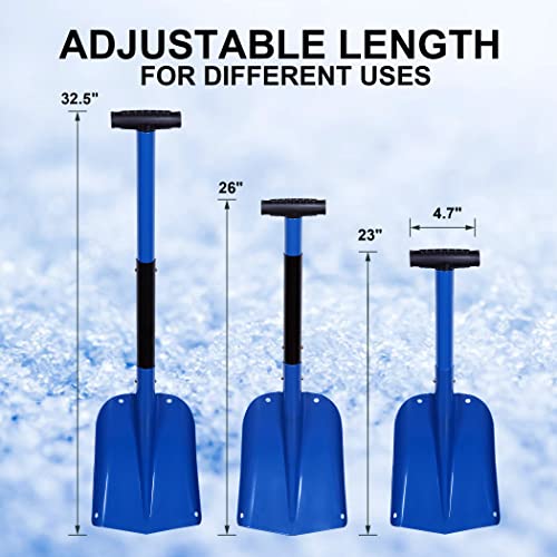 CARTMAN 32.5 Inch Aluminium Sport Shovel, Utility Scalable Camping Shovel, Garden Shovel, Lightweight Snow Shovel for Car Emergency, 3 Piece Collapsible Design, Blue