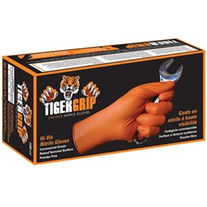 eppco tigergrip 8-mil nitrile glove disposable powder, latex free textured superior grip orange gloves, large, box of 100