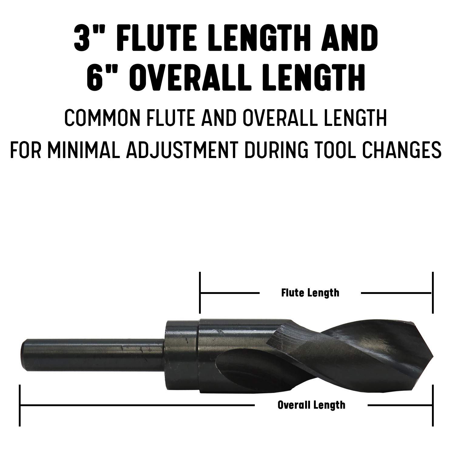 Drill America DWDRSD Series Qualtech High-Speed Steel Economy Reduced-Shank Drill Bit, Black Oxide Finish, 1/2" Round Shank, Spiral Flute, 118 Degrees Conventional Point, 3/4" Size, Pack of 1, 3-Flat