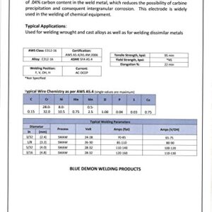 Blue Demon E312-16 X 1/8" X 12" X 5LB Tube Stainless Steel Arc Welding Electrode (Model: E312-125-05)