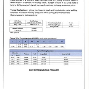 Blue Demon E309L-16 X 1/16"X 14" X 5LB Plastic Stainless Steel Arc Welding Electrode