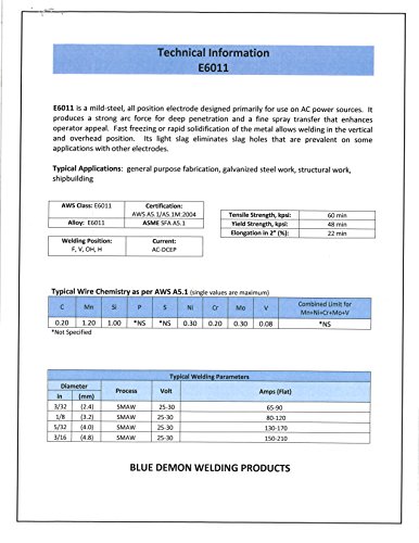 Blue Demon 6011 X 1/8" X 14" X 50LB Carton Carbon Steel Electrode for AC Welding