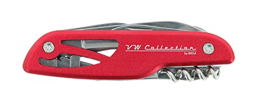 BRISA VW Collection - Volkswagen Multifunctional 3D Pocket Knife, File, Scissors, Bottle & Can Opener, Corkscrew in VW Design (Volkswagen/Red)