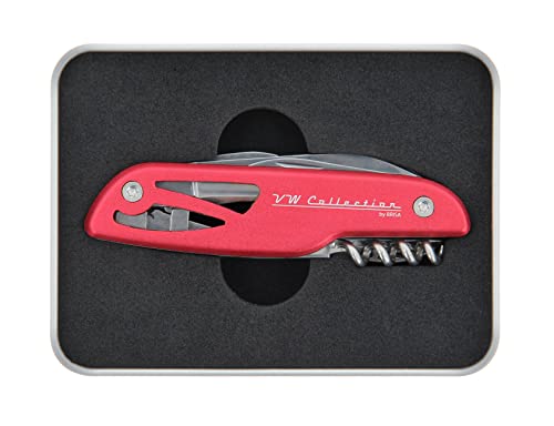 BRISA VW Collection - Volkswagen Multifunctional 3D Pocket Knife, File, Scissors, Bottle & Can Opener, Corkscrew in VW Design (Volkswagen/Red)