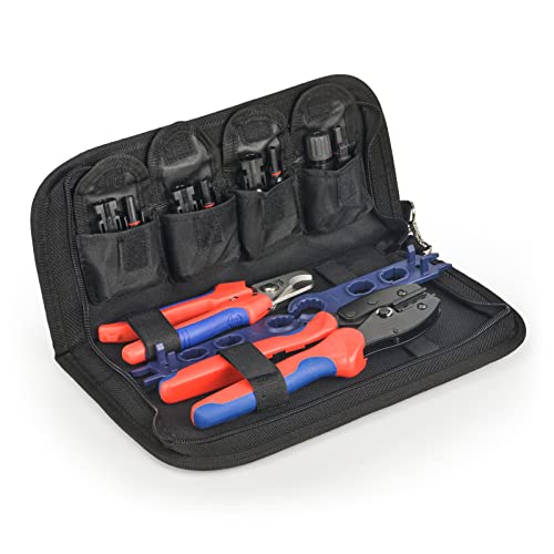 iCrimp Solar PV Panel Crimping Tool Kit, c/w Solar Connector Crimper works for AWG14-10,2.5/4/6mm², Solar Connectors, Wire Cable Cutter, Solar Spanner Wrench, All in One Oxford Bag