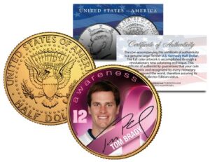 breast cancer awareness tom brady nfl jfk half dollar us 24k gold plated us coin