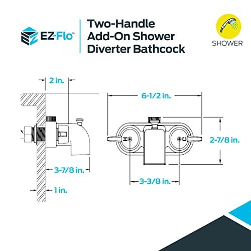 EZ-FLO Two-Handle Add-On Shower Diverter Bathcock, Chrome Plated, 11129