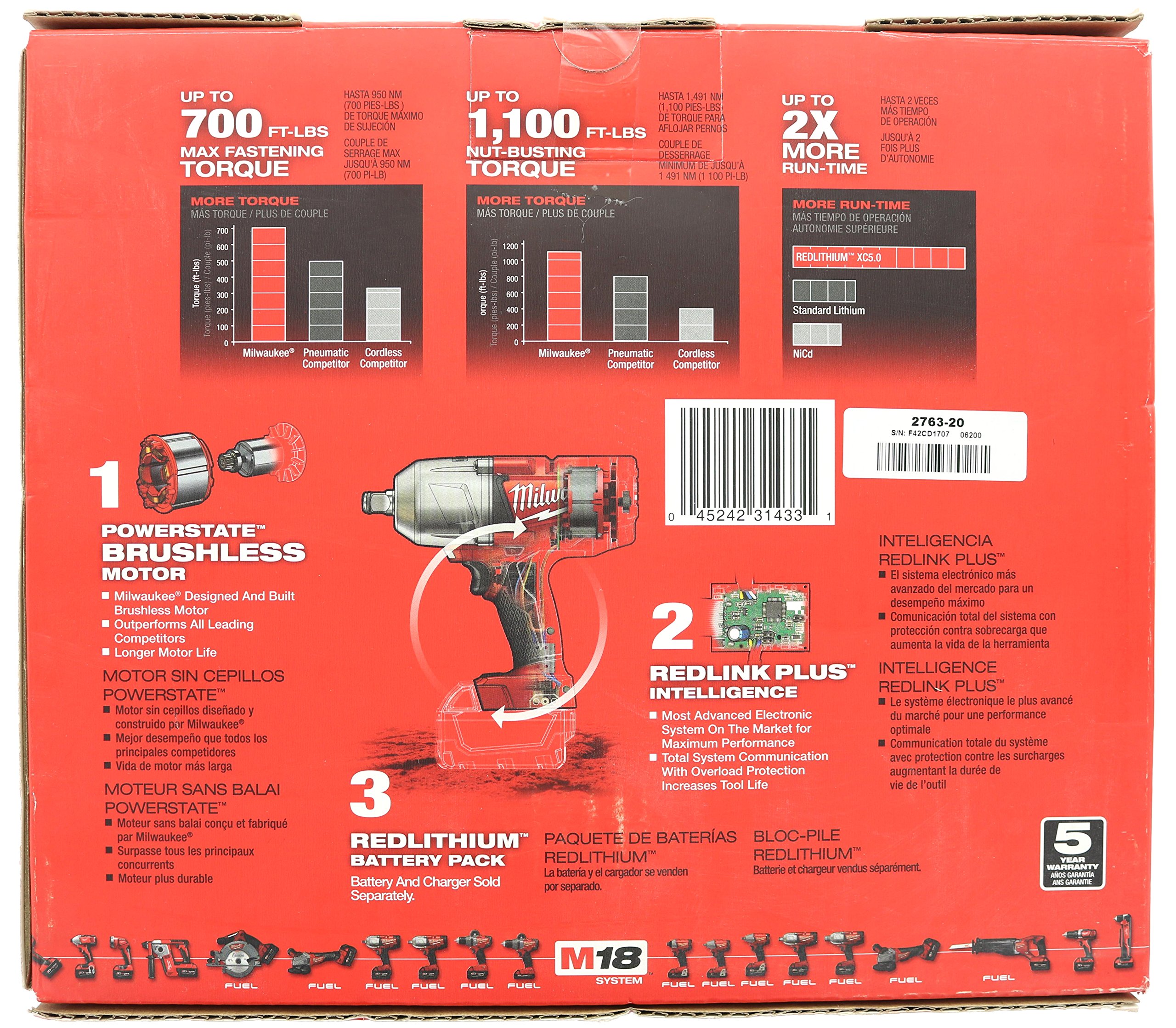 Milwaukee 2763-20 M18 Fuel 1/2-Inch High Torque Impact Wrench with Friction Ring (Bare Tool)