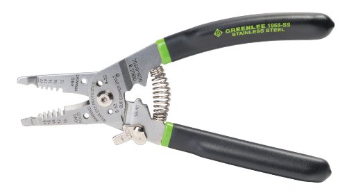 Greenlee 1955-SS Stainless Steel Wire Stripper for 10-18 AWG Solid and 12-20 AWG Stranded, Heavy-Duty Stripper, Cutter, and Crimper Tool