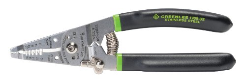 Greenlee 1955-SS Stainless Steel Wire Stripper for 10-18 AWG Solid and 12-20 AWG Stranded, Heavy-Duty Stripper, Cutter, and Crimper Tool