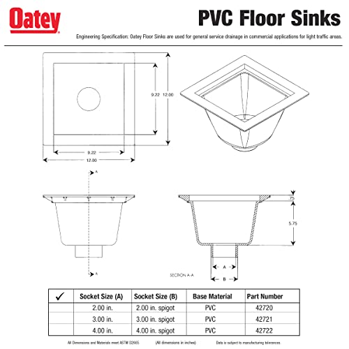 Oatey 42722 PVC Floor Sinks and Accessories, 4 in, White