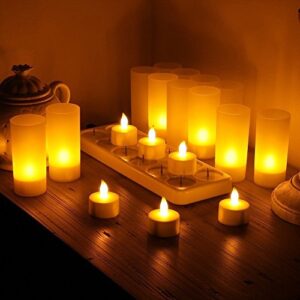 WoneNice Rechargeable Tea Lights Flickering Flameless Candles with Charging Base and AC Adapter, Romantic Deco for Home Parties, Restaurants, Weddings, Christmas