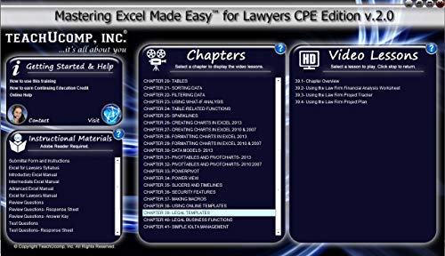 TEACHUCOMP Video Training Tutorial for Lawyers/Attorneys for Microsoft Excel 2013 Product Key Card (Download) Course and PDF Manual