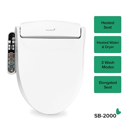 SmartBidet SB-2000 Bidet Seat for Elongated Toilets - Electronic Heated Toilet Seat with Warm Air Dryer and Temperature Controlled Wash Functions (White)