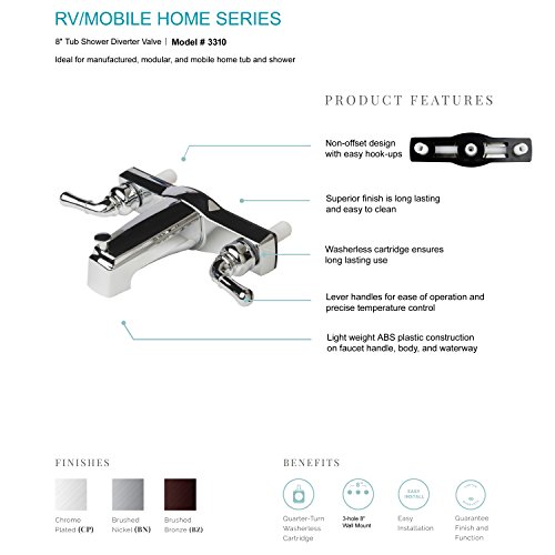 Laguna Brass 3310CP Mobile Home Two Handle Non-Metallic 8" Tub Shower Diverter, Chrome Finish