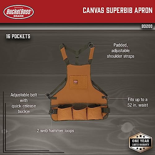 Bucket Boss mens Tool,adjustable,work Tool Bag, Brown, 16 pockets US