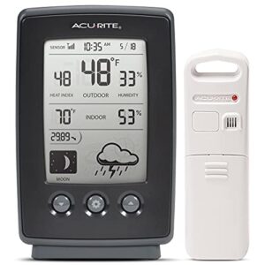 acurite digital weather forecaster with indoor/outdoor temperature, humidity, and moon phase (00829), black