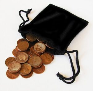 bag of fifty various coins with an indian head penny