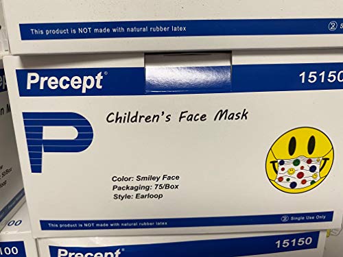 Precept 15150 Children's Face Mask EARLOOP, PFE Greater Than 99%, Child Sized, Happy Face Print BOX 75