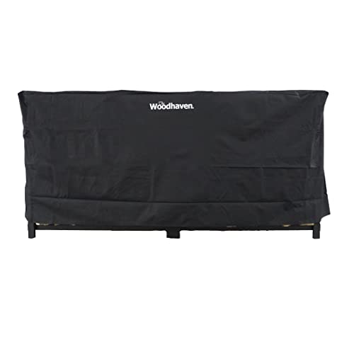 Woodhaven 8 Foot Waterproof Full Cover - Covers 1/2 Cord Outdoor Firewood Rack - Reinforced Vinyl With Velcro Straps - Keeps Logs Dry (Black)