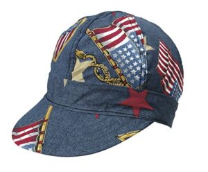 mutual industries 7349-0-0 kromer denim flag style cap, cotton, length 5", width 6"