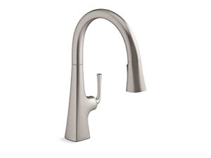 kohler 22062-vs graze pull-down kitchen sink faucet with three-function sprayhead, kitchen faucet with sprayer, vibrant stainless