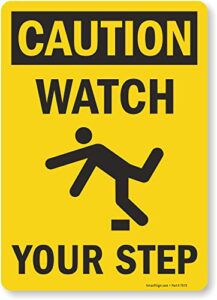 smartsign - s-4431-eu-14 "caution - watch your step" label | 10" x 14" laminated vinyl black on yellow