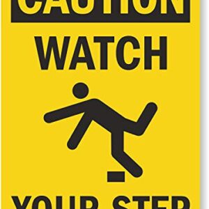 SmartSign - S-4431-EU-14 "Caution - Watch Your Step" Label | 10" x 14" Laminated Vinyl Black on Yellow