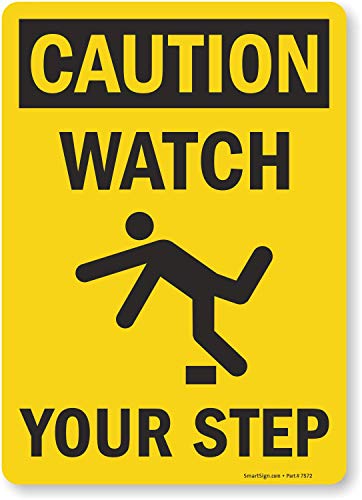 SmartSign - S-4431-EU-14 "Caution - Watch Your Step" Label | 10" x 14" Laminated Vinyl Black on Yellow