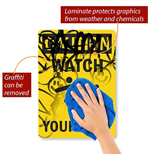 SmartSign - S-4431-EU-14 "Caution - Watch Your Step" Label | 10" x 14" Laminated Vinyl Black on Yellow