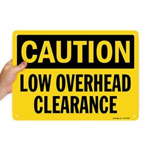 smartsign - u9-1322-na_10x14 "caution - low overhead clearance" sign | 10" x 14" aluminum black on yellow