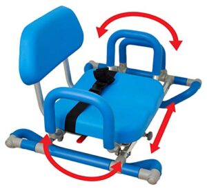 hydroslide sliding shower chair for bathtub, elderly assistance products, transfer chair assist for seniors, disabled products for adults, bathroom aid, padded swivel seat, back, & handles, adjustable (blue)