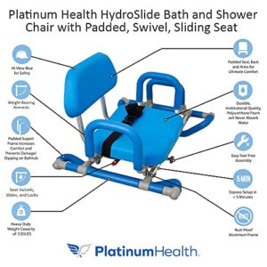 HydroSlide Sliding Shower Chair for Bathtub, Elderly Assistance Products, Transfer Chair Assist for Seniors, Disabled Products for Adults, Bathroom Aid, Padded Swivel Seat, Back, & Handles, Adjustable (Blue)