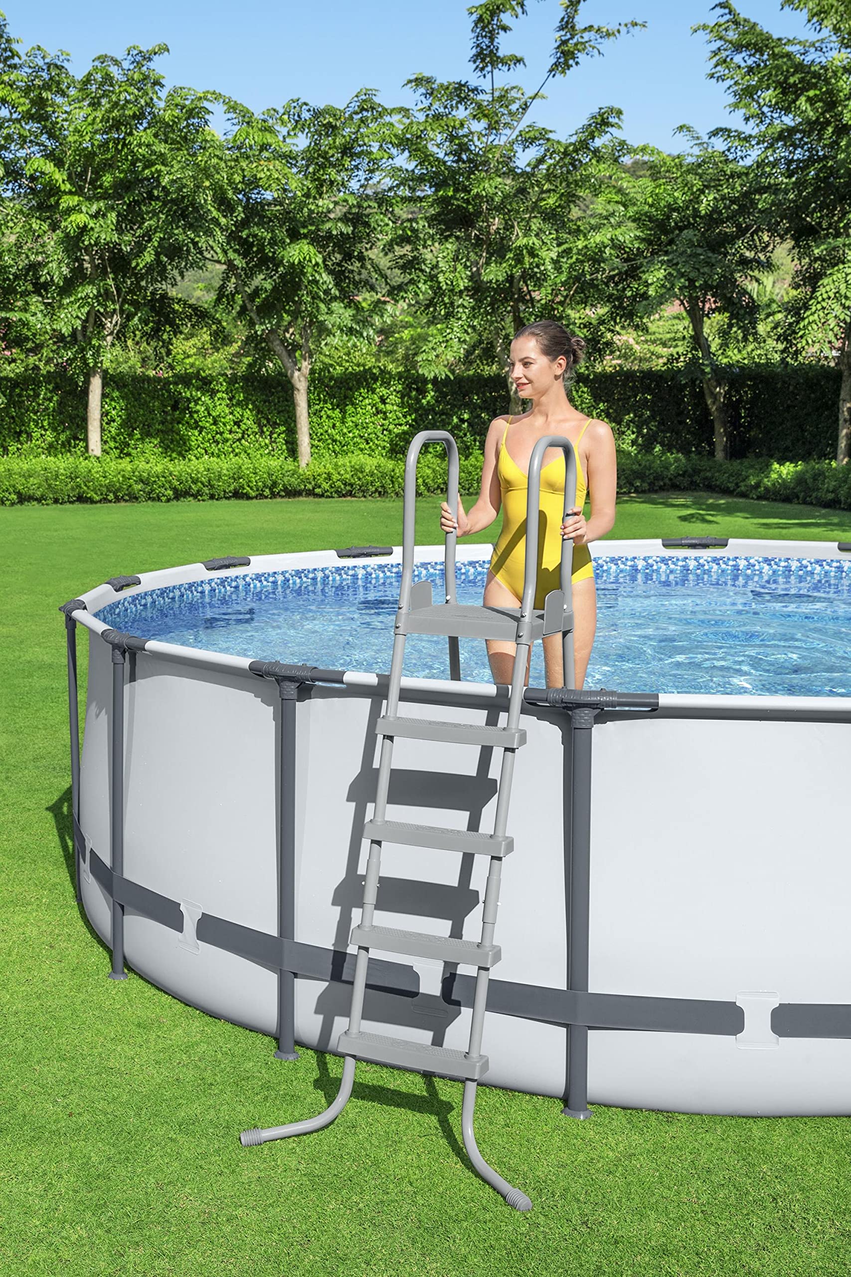 Bestway Flowclear Above Ground Swimming Pool Ladder 52” | Corrosion-Resistant Metal Frame with Heavy Duty Plastic Steps