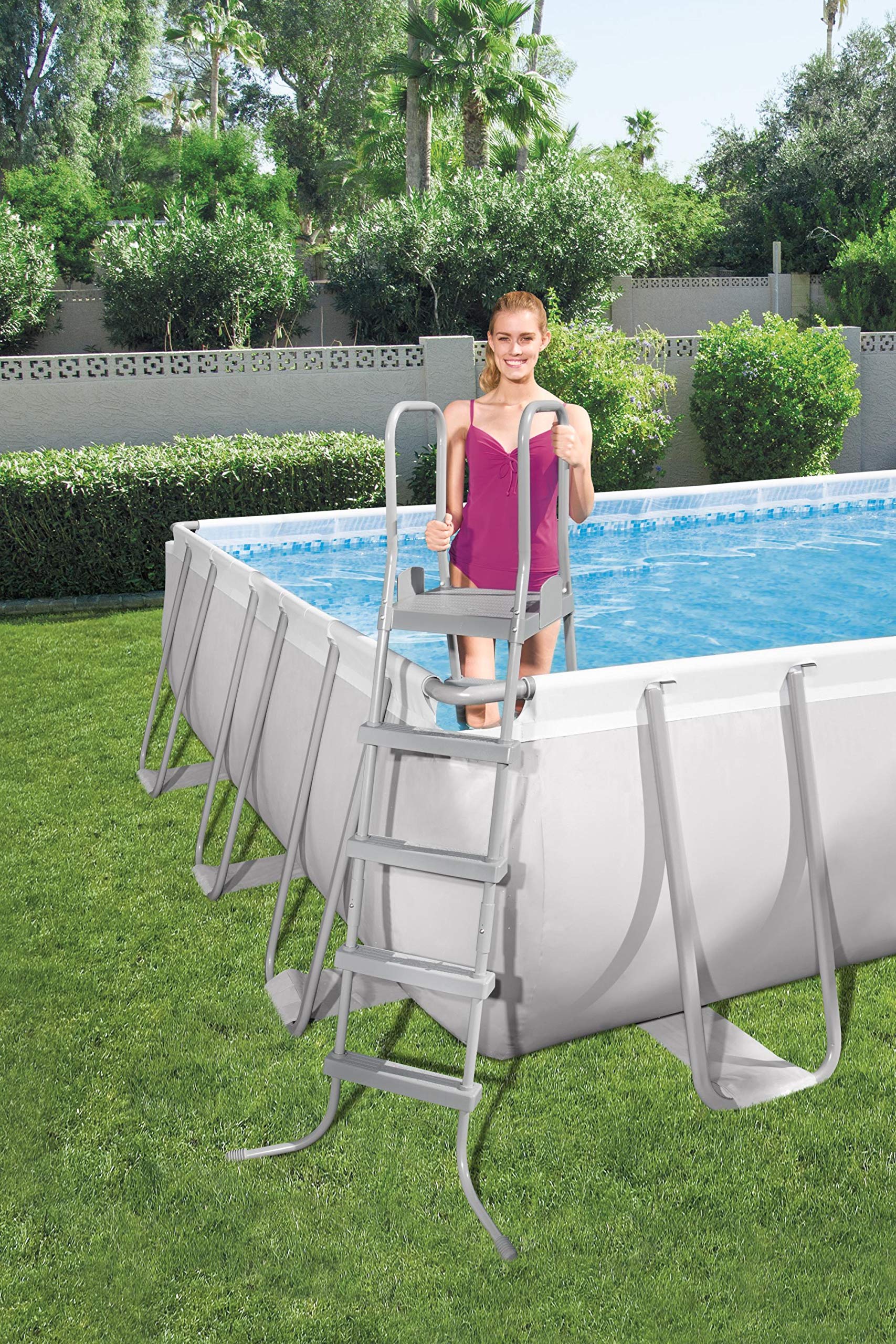 Bestway Flowclear Above Ground Swimming Pool Ladder 52” | Corrosion-Resistant Metal Frame with Heavy Duty Plastic Steps