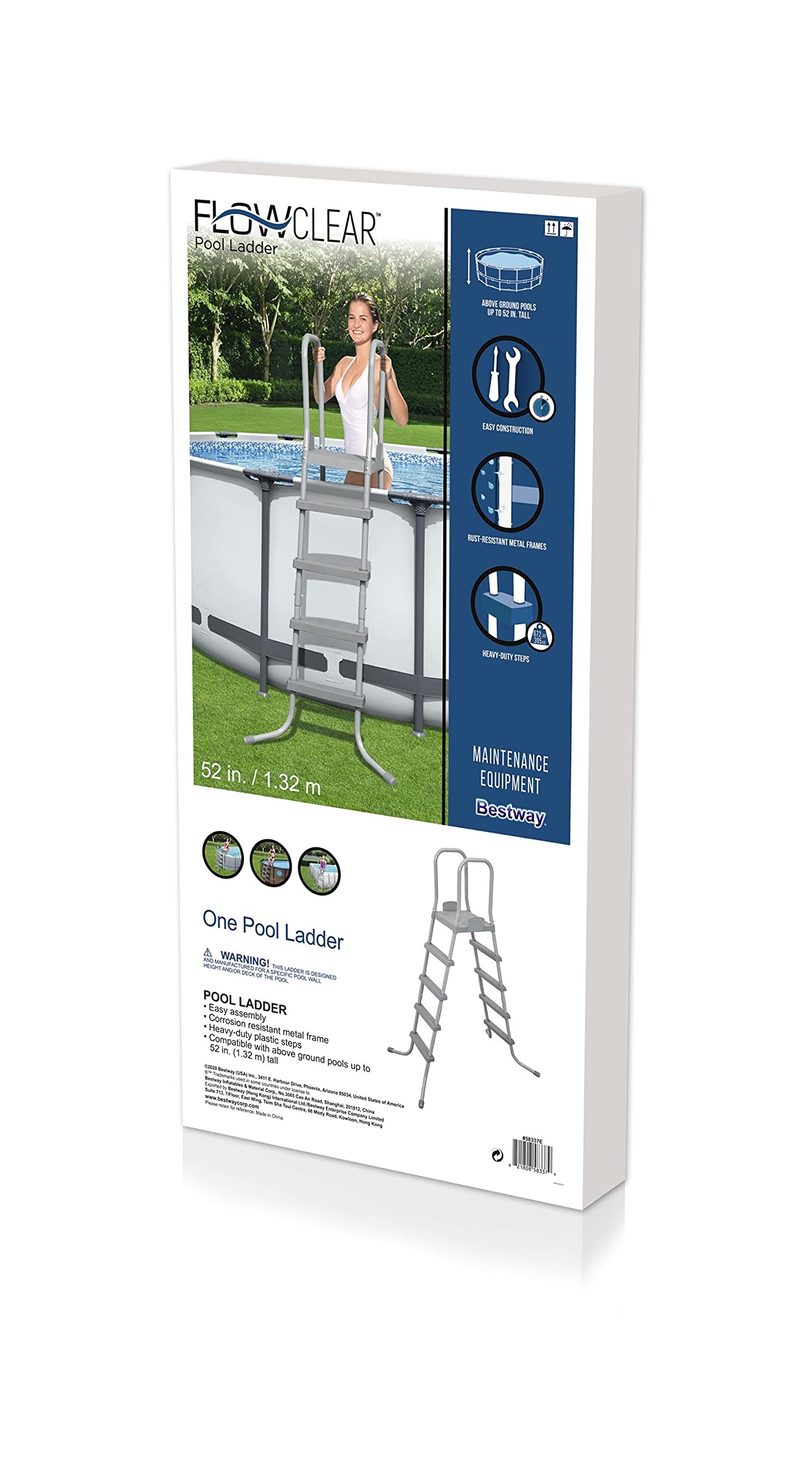 Bestway Flowclear Above Ground Swimming Pool Ladder 52” | Corrosion-Resistant Metal Frame with Heavy Duty Plastic Steps