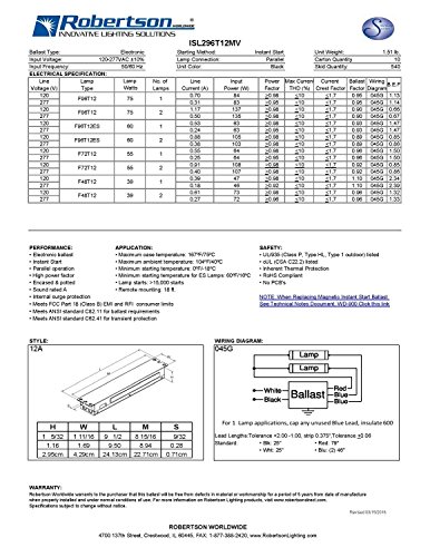 Robertson 3P20158 ISL296T12MV Fluorescent eBallast for 2 F96T12 Linear Lamps, Instant Start, 120-277Vac, 50-60Hz, NBF, HPF (for HO lamp Applications The Recommended Ballast is The PSB296T12HOMV)