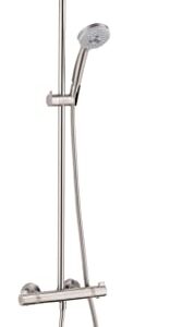 hansgrohe Croma Shower Faucet Set with Handheld Shower, Rain AirPower Spray, QuickClean Showerpipe Shower Set in Brushed Nickel, 27185821