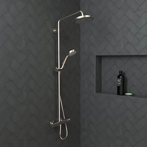 hansgrohe Croma Shower Faucet Set with Handheld Shower, Rain AirPower Spray, QuickClean Showerpipe Shower Set in Brushed Nickel, 27185821