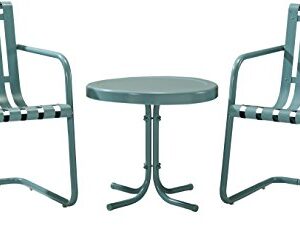 Crosley Furniture Gracie 3-Piece Retro Metal Outdoor Conversation Set with Side Table and 2 Chairs - Caribbean Blue