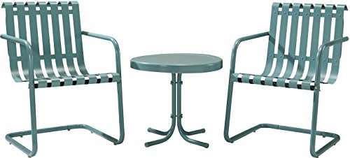 Crosley Furniture Gracie 3-Piece Retro Metal Outdoor Conversation Set with Side Table and 2 Chairs - Caribbean Blue